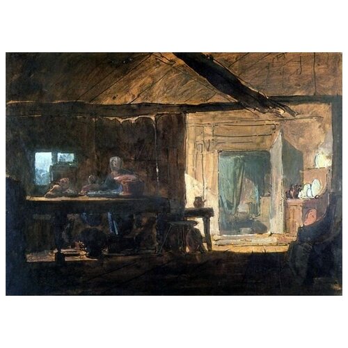 Репродукция на холсте Интерьер коттеджа (Interior of a Cottage) Тёрнер Уильям 55см. x 40см.