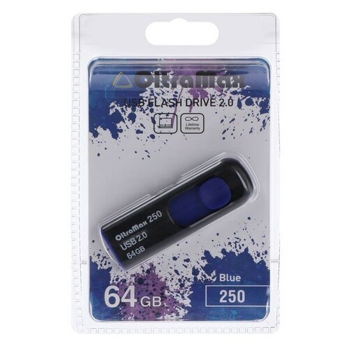 Флешка OltraMax 250, 64 Гб, USB2.0, чт до 15 Мб/с, зап до 8 Мб/с, синяя