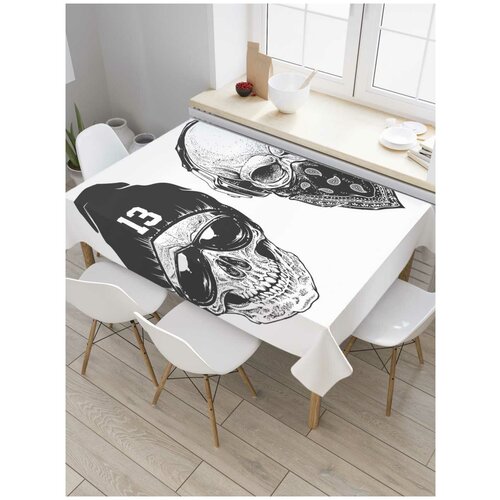 Скатерть прямоугольная JoyArty на кухонный стол "Черепа в стиле Дотворк" из оксфорда, 180x145 см