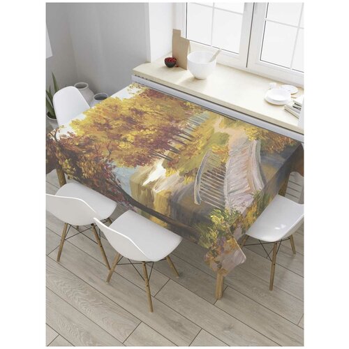 Скатерть прямоугольная JoyArty на кухонный стол "Деревенский мостик" из оксфорда, 180x145 см