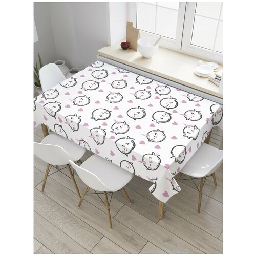 Скатерть прямоугольная JoyArty на кухонный стол "Романтические нарвалы" из оксфорда, 120x145 см