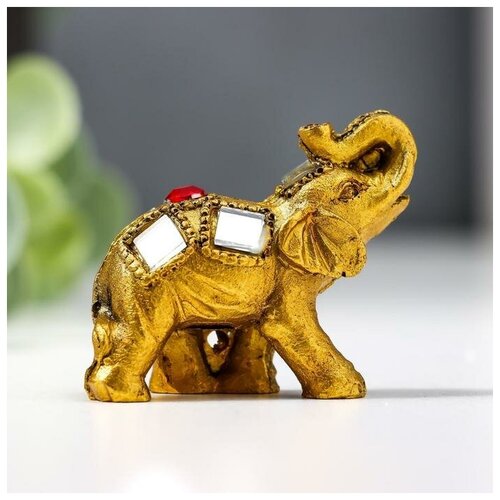 --- Сувенир полистоун "Маленький слон с мозаикой зеркальной и рубином на попоне" 3,8х3,5х1,8 см 544919