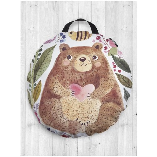 Декоративная подушка сидушка JoyArty "Добрый медведь в цветах" на пол круглая, 52 см