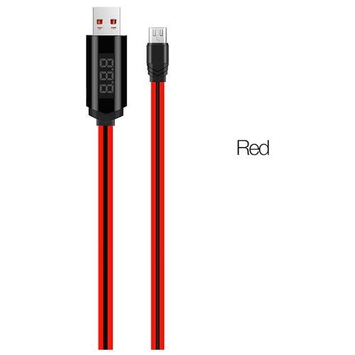 Кабель USB HOCO U29 LED displayed timing, USB - MicroUSB, 2А, 1.2 м, красный, с дисплеем