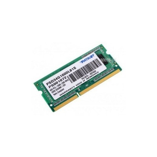 Модуль памяти Patriot Memory DDR3 SO-DIMM 1600Mhz PC3-12800 CL11 - 4Gb PSD34G1600L81S