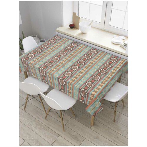 Скатерть прямоугольная JoyArty на кухонный стол "Горизонтальные полосы с узорами" из оксфорда, 180x145 см