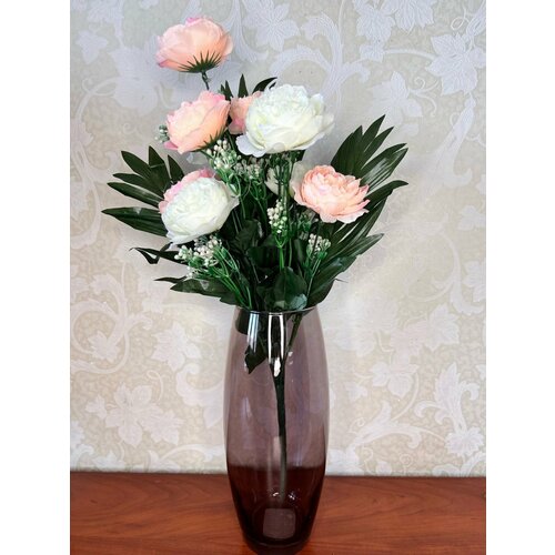 Розы пионовидные Розово-белые, искусственные цветы, Декор для дома