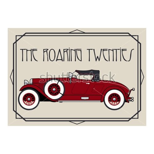 Постер на холсте Стильный плакат с ретро автомобилем и надписью в рамке в стиле арт-деко 42см. x 30см.