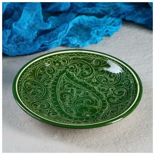 Тарелка Риштанская Керамика "Атлас", зелёная, плоская, 15 см 1598815
