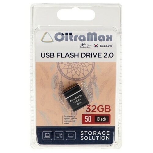Флешка OltraMax 50, 32 Гб, USB2.0, чт до 15 Мб/с, зап до 8 Мб/с, чёрная 9441550
