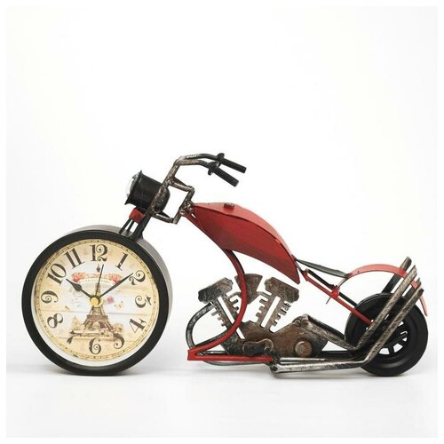 Часы настольные "Ретро мотоцикл", плавный ход, d=9.5 см, 18 х 29.5 см