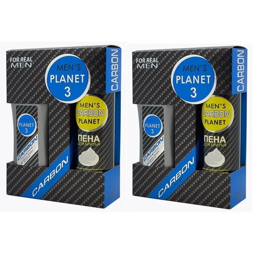 Подарочный набор мужской Men`s Planet Carbon 3, Шампунь для волос 250 мл + Пена для бритья 200 мл, 2 шт
