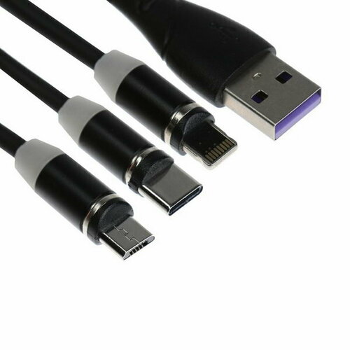 Кабель магнитный 3 в 1, MicroUSB/Type-C/Lightning - USB, без передачи данных, 1 метр, чёрный