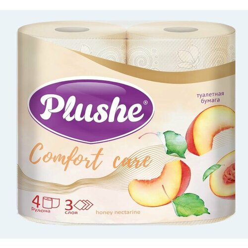 Туалетная бумага Plushe Comfort care Honey Nectarine, персик, аромат, 4 рул, 3 слоя