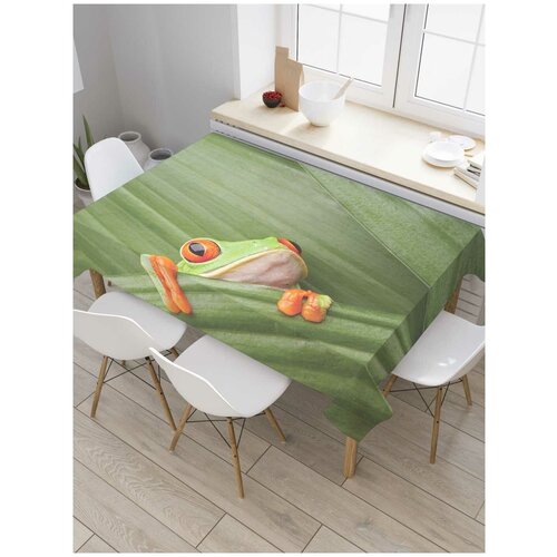 Скатерть прямоугольная JoyArty на кухонный стол "Осторожная лягушка" из оксфорда, 120x145 см