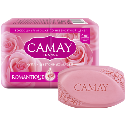 Camay Мыло кусковое Romantique цветы, 4 шт., 75 г