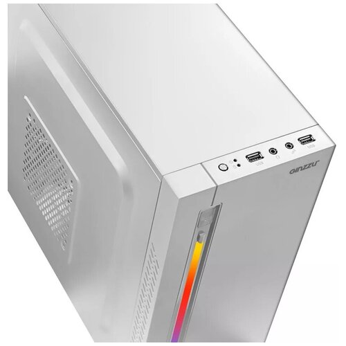 Корпус MiniTower Ginzzu D380, RGB, mATX, 2xUSB2.0, белый, без БП