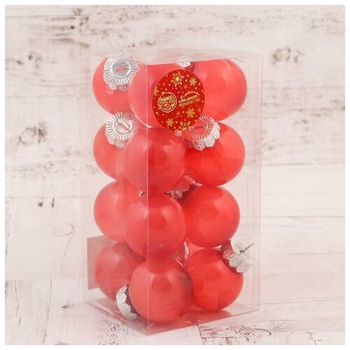 Набор шаров пластик d-5 см, 16 шт "Фелиция ассорти" красный