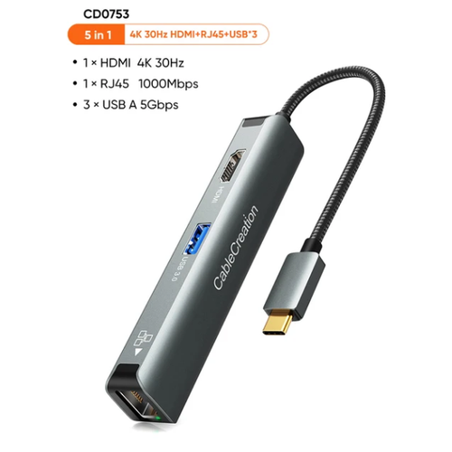 USB-концентратор CableCreation 5 в 1, 4K, 30 Гц, 60 Гц