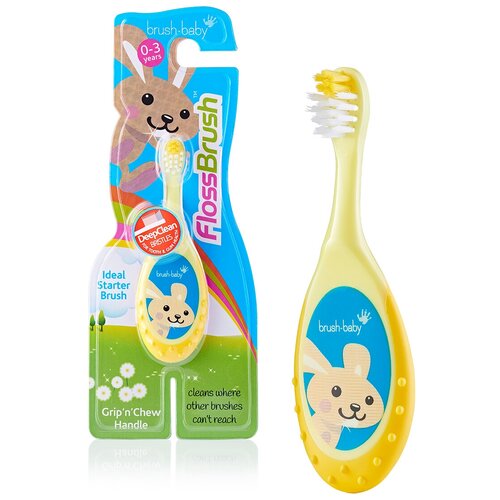 Brush-Baby FlossBrush зубная щетка, 0-3 года, желтая