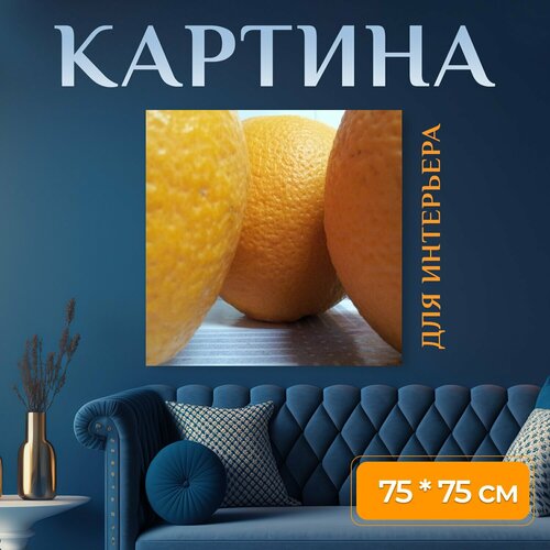 Картина на холсте "Апельсин, фрукты, цитрусовые" на подрамнике 75х75 см. для интерьера