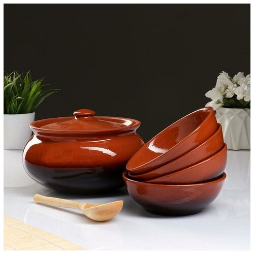 Набор посуды "Вятская керамика" 2,5л + 4х0,5л + ложка, традиционный 5156851