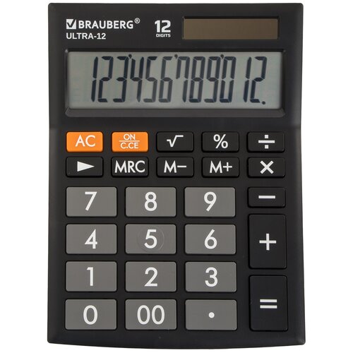 Калькулятор настольный BRAUBERG Ultra-12, черный, 2 шт.