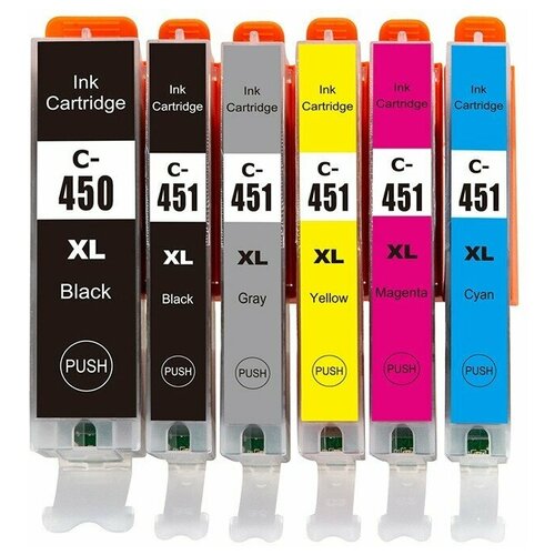 Набор совместимых картриджей для Canon PIXMA MG7140, MG6340, MG7540, iP8740 (BPI-450/451. XX совместимые с PGI-450, CLI-451), комплект 6 цветов