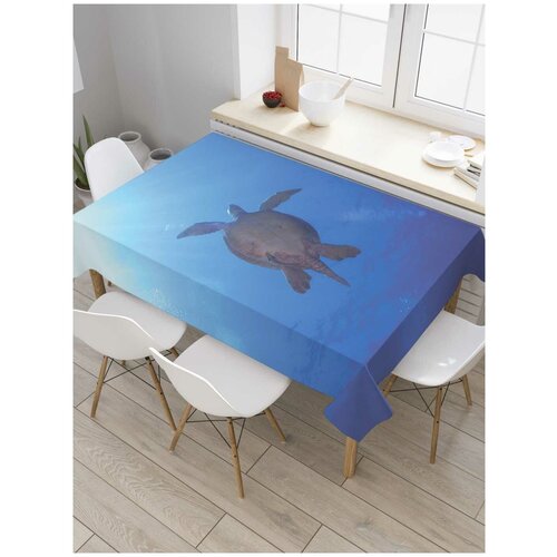 Скатерть прямоугольная JoyArty на кухонный стол "Черепаха, плывущая к солнцу" из оксфорда, 120x145 см