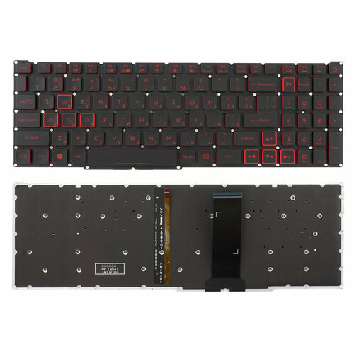 Клавиатура для Acer Nitro 5 AN517-51 черная с красной подсветкой (стрелки в рамке)