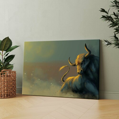 Картина на холсте (Картина быка с длинным рогом) 40x60 см. Интерьерная, на стену.