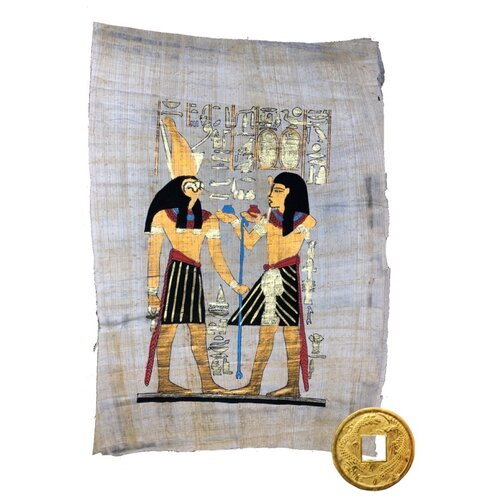 Холст из папируса с рисунком №48(31 х 21) + монета "Денежный талисман"