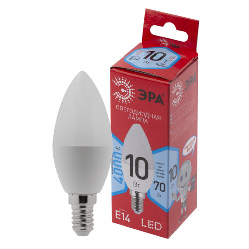 Лампа светодиодная RED LINE LED B35-10W-840-E14 R 10Вт B35 свеча 4000К нейтр. бел. E14 | код. Б0049642 | Эра (5шт. в упак.)