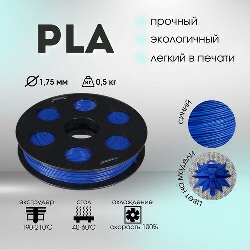 PLA пруток BestFilament 1.75 мм, 0.5 кг, 0.5 л, синий, 1.75 мм