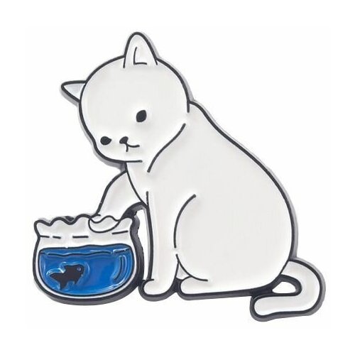 Значок Кот с аквариумом, белый