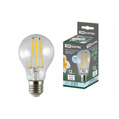 Лампа светодиодная "Филамент" А60-8 Вт-230 В-4000 K–E27 TDM Electric (SQ0340-0253)