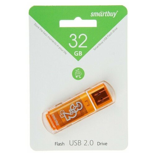 Флешка Smartbuy Glossy series Orange, 32 Гб, USB2.0, чт до 25 Мб/с, зап до 15 Мб/с, оранжевая
