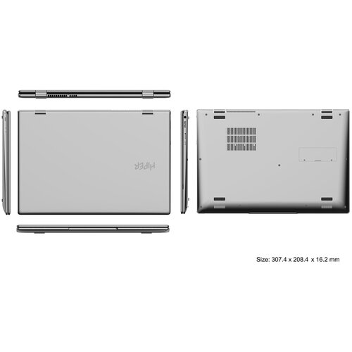 Ноутбук/ HIPER SLIM 360 13.3(1920x1080 IPS)/Touch/Intel Core i7 1255U(1.7Ghz)/16384Mb/512SSDGb/noDVD/Int: Intel UHD Graphics/Cam/BT/WiFi/38WHr/war 1y/