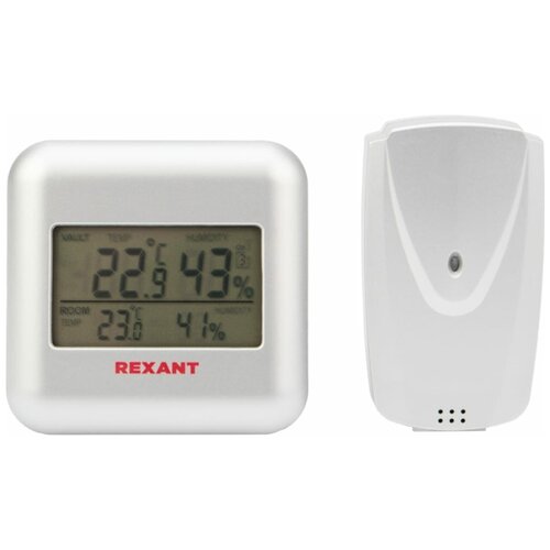 Термометр электронный REXANT S3341BF с часами и беспроводным выносным датчиком, 1шт
