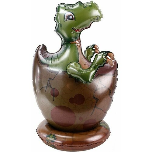 Шар 3D (21'/53 см) Фигура на подставке, Динозаврик в яйце, Зеленый, 1 шт. в уп.