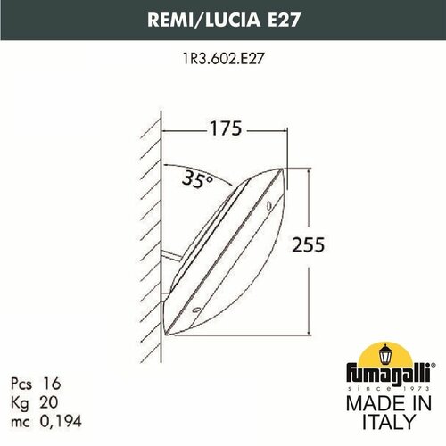 Уличное бра Fumagalli Remi/Lucia 1R3.602.000. AYE27BU1, чёрный/синий, опал