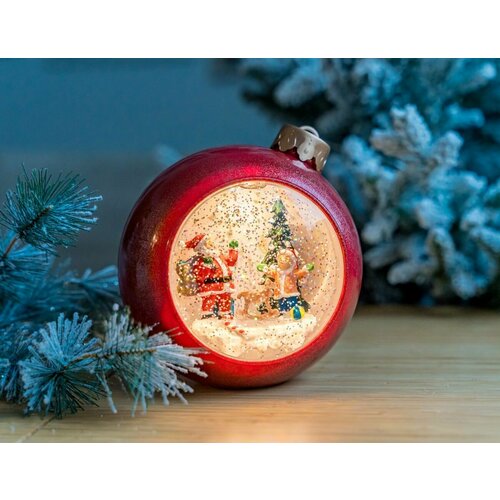 Светящийся музыкальный снежный шар встреча С сантой, LED-подсветка, 16.5 см, батарейки, Peha Magic