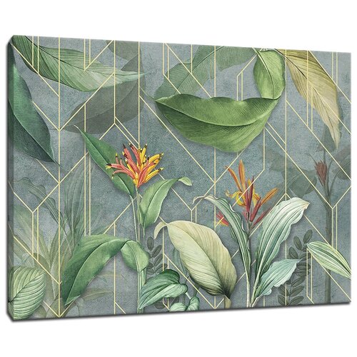 Картина Уютная стена "Экзотические растения на геометричном фоне" 90х60 см