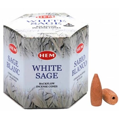 WHITE SAGE Backflow Incense Cones, Hem (белый шалфей благовония пуля стелющийся дым, Хем), уп. 40 конусов.