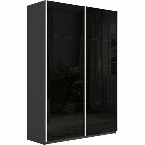 Шкаф купе для одежды с доводчиком , цвет Серый Диамант, 230х120х57см (ВхШхГ), две двери, Черное Стекло