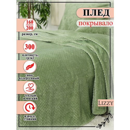 Покрывало-плед Lizzy Home велсофт цвет зеленый 160*200 см