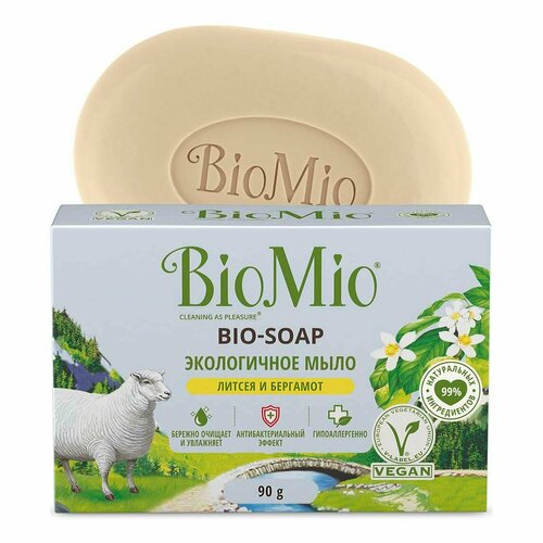 Туалетное мыло твердое BioMio Bio Soap антибактериальное литсея и бергамот 90 г