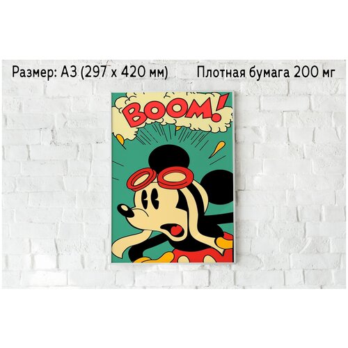 Плакат на стену "Мики Маус" / Формат А3+ (33х48 см) / Постер для интерьера