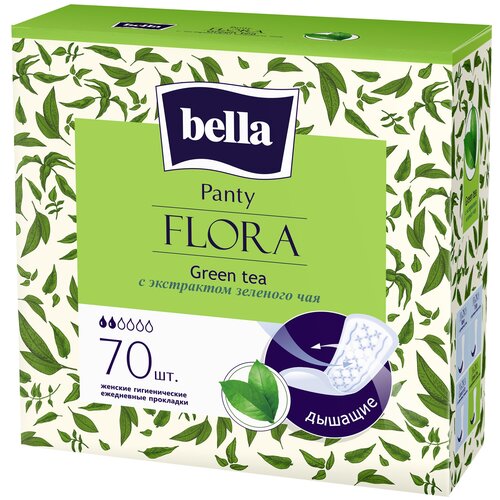 Bella прокладки ежедневные Panty flora green tea, 2 капли, 70 шт., синий, зеленый чай