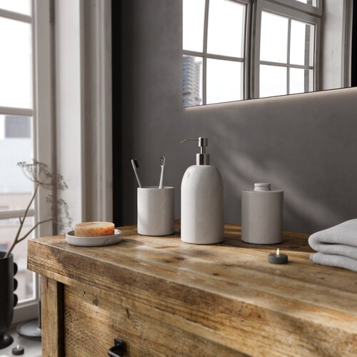 Набор аксессуаров для ванной комнаты "Bordeaux" арт бетон серый, 4 предмета: дозатор 500 мл, стакан, контейнер, мыльница